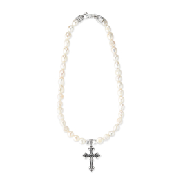 Collana di Perle Barocche con Croce Grande Argento | EMANUELE BICOCCHI